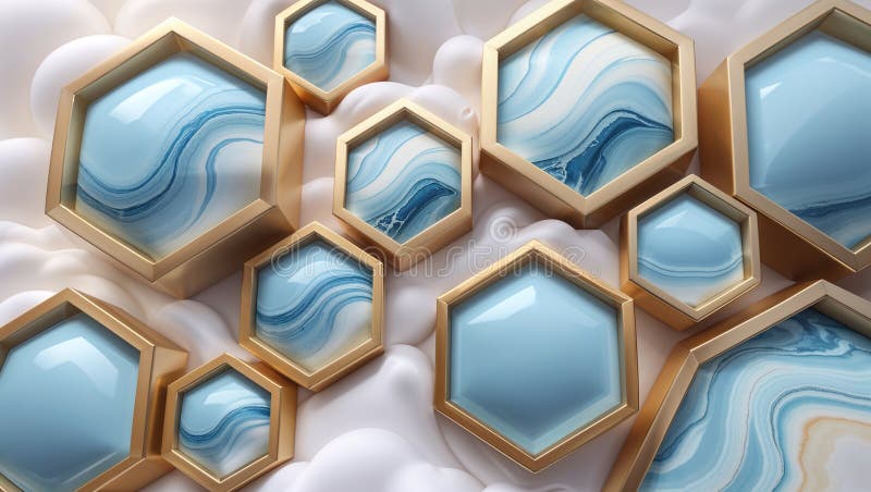 Layered Blue Hexagon Patterns on Neutral Base Stock Illustration ...