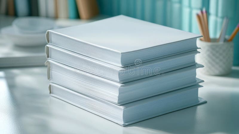 Layered Blue Notebooks Stacked in Various Shades on a Clean White ...