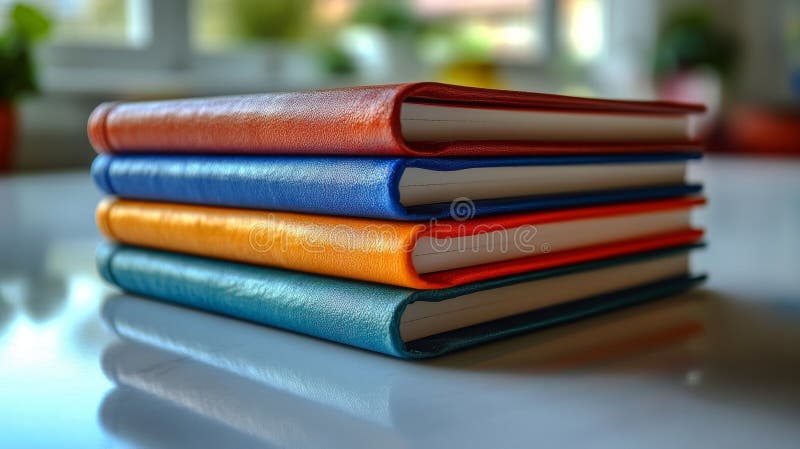 Layered Blue Notebooks Stacked in Various Shades on a Clean White ...