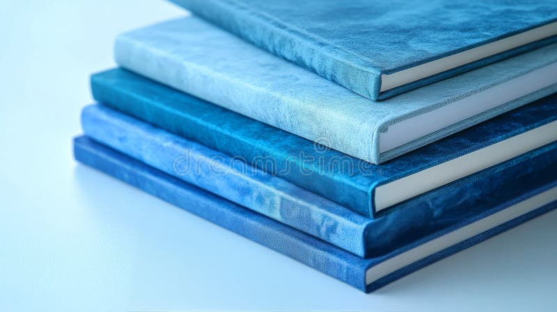 Layered Blue Notebooks Stacked in Various Shades on a Clean White ...
