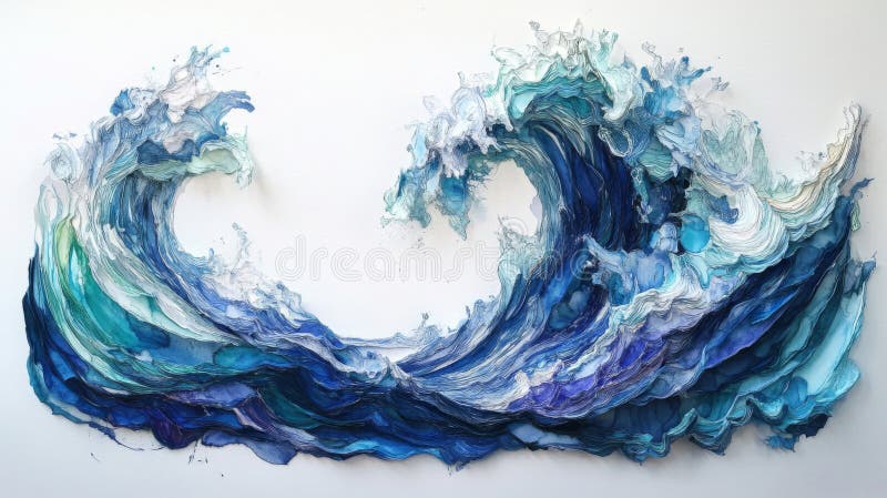 Layered Blue Ocean Wave Abstract Art Painting Stock Illustration ...