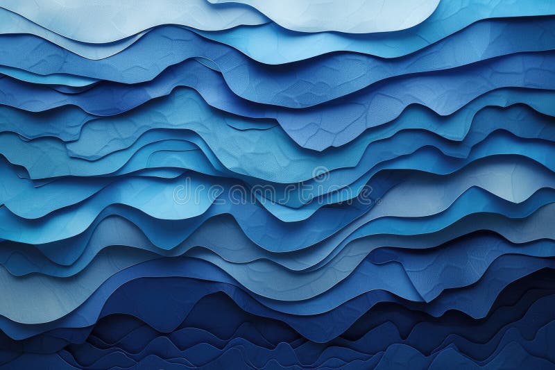 Layered Blue Paper Cut Texture. Abstract Art of Wavy Pattern Design ...