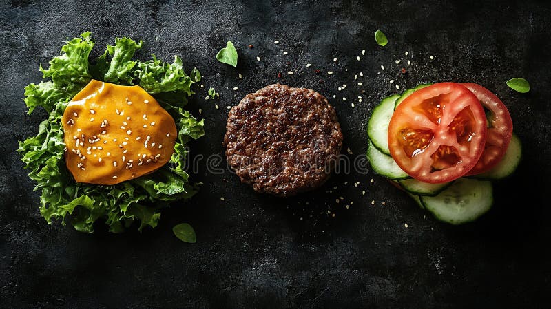 Layered burger ingredients stock illustration. Illustration of barbecue ...