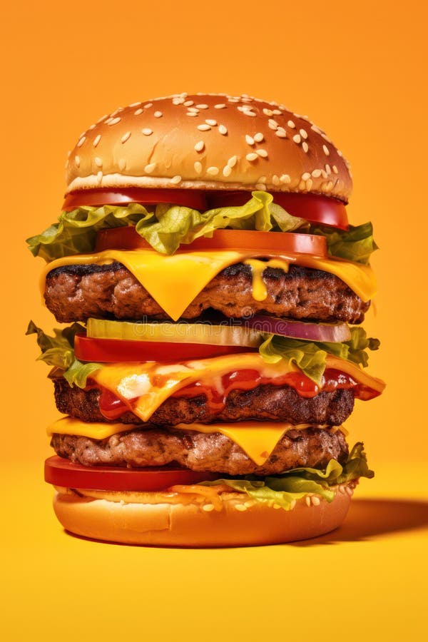 Layered Burger on Yellow Background Stock Photo - Image of fresh, meal ...