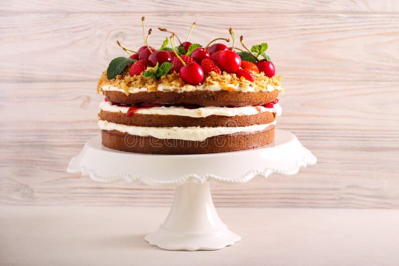 Layered Cake with Berries on Top Stock Image - Image of snack, food ...