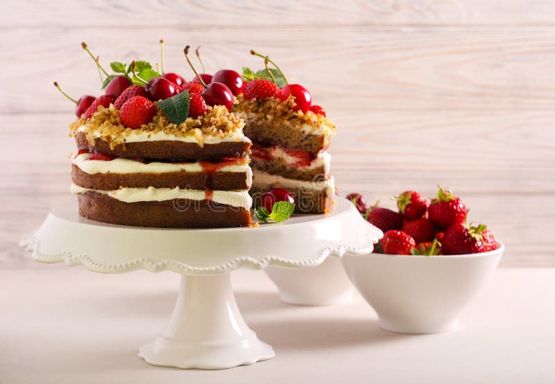 Layered Cake with Berries on Top Stock Image - Image of copyspace ...