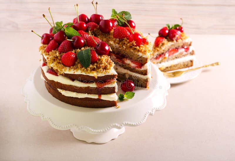 Layered Cake with Berries on Top Stock Image - Image of layered, food ...