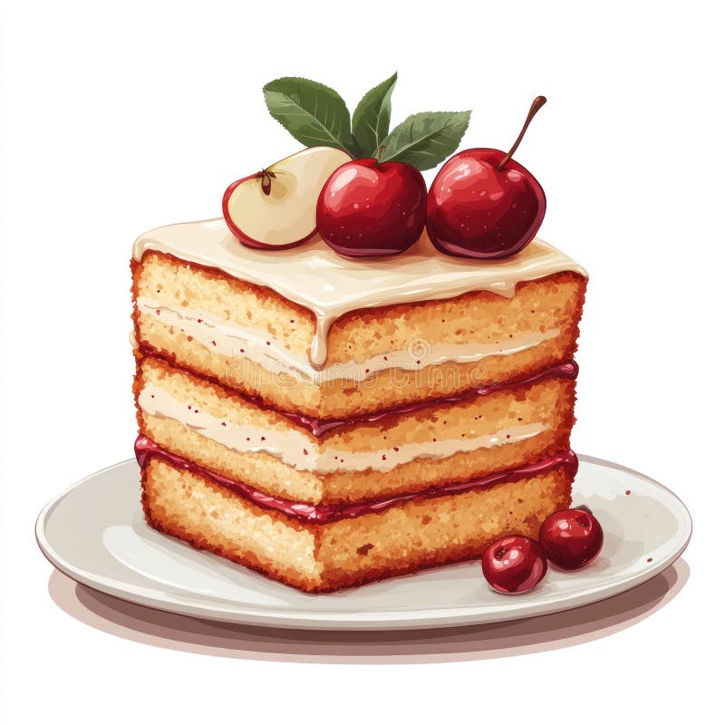 Layered Cake with Cherry Topping Illustration Stock Illustration ...