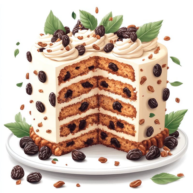 Layered Cake with Whipped Cream and Raisins - Illustration Stock ...