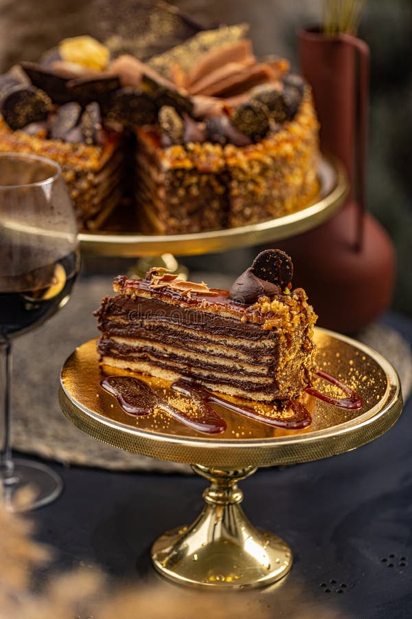 Layered chocolate cake stock photo. Image of decoration - 236599522