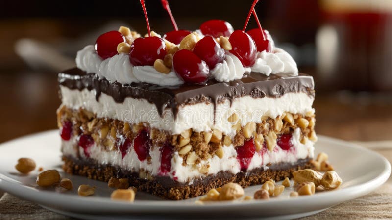 Layered Chocolate Cherry Ice Cream Dessert with Nuts Stock Illustration ...