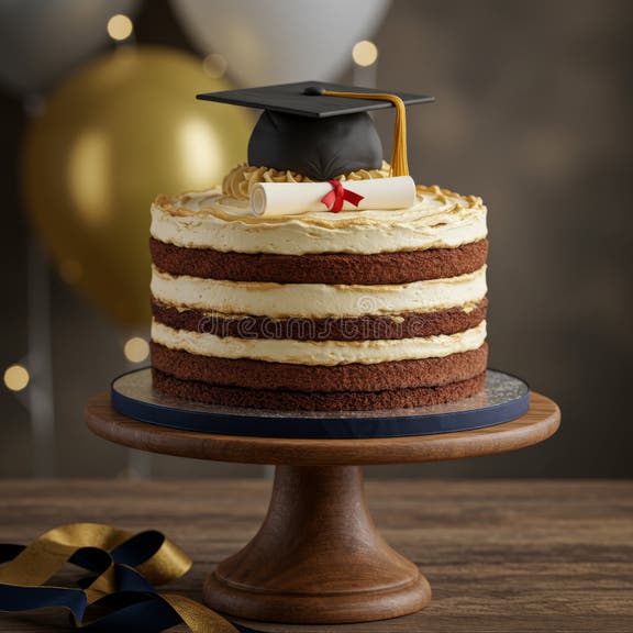 Layered Chocolate Graduation Cake with Diploma Stock Illustration ...