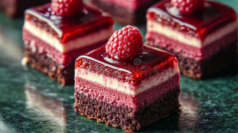 Layered Chocolate and Raspberry Cake with Fresh Topping. Stock Photo ...