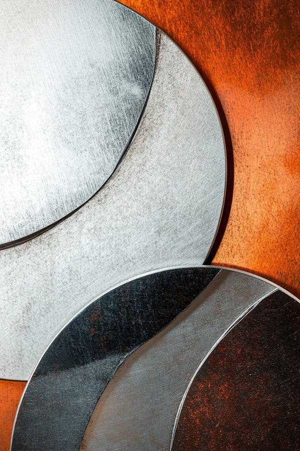 Layered Circular Metallic Shapes Featuring Textures in Steel and Copper ...