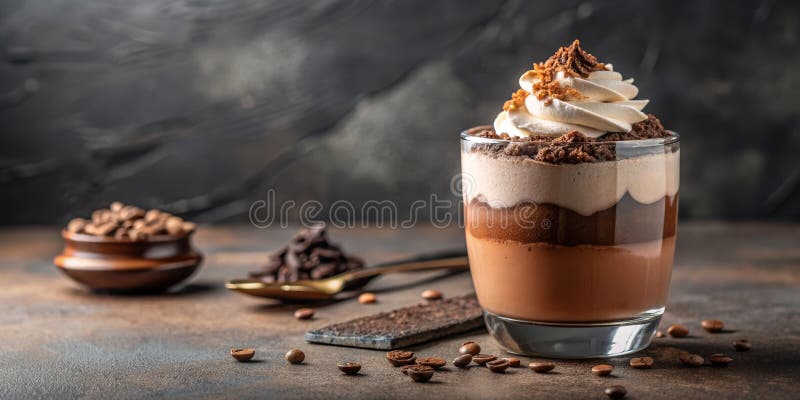 Layered Coffee Dessert with Whipped Cream and Chocolate Crumble in ...