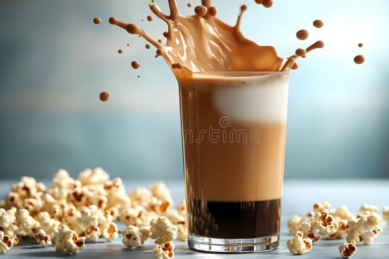 Layered Coffee Drink Splash with Popcorn Delight Stock Illustration ...