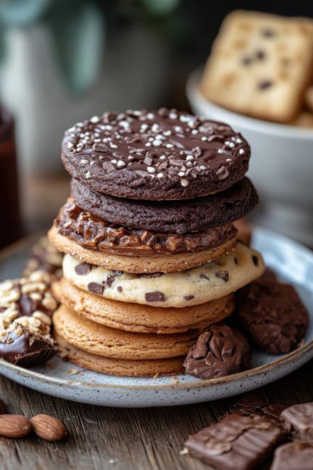 Layered Cookie Stack with Different Flavors and Textures Presented on a ...