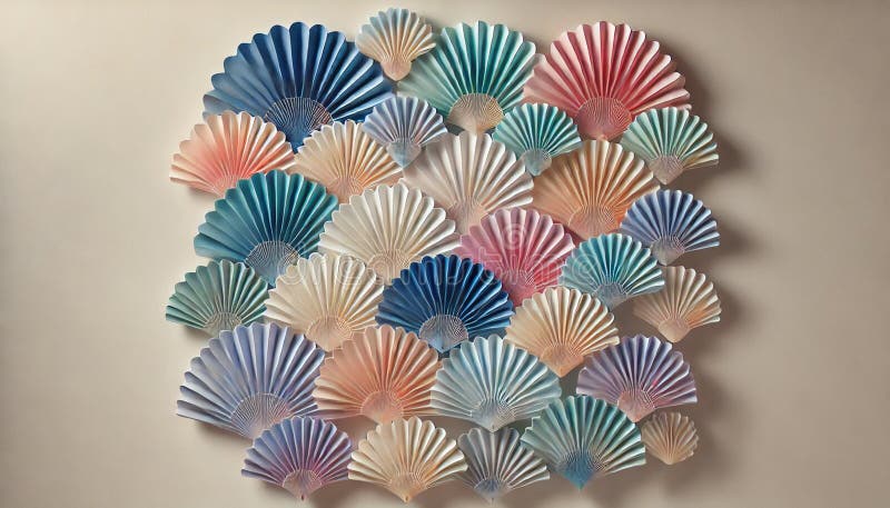 Layered 3D Paper Fans in Gradient Peacock Style Stock Illustration ...