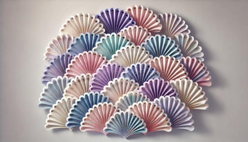 Layered 3D Paper Fans in Gradient Peacock Style Stock Illustration ...