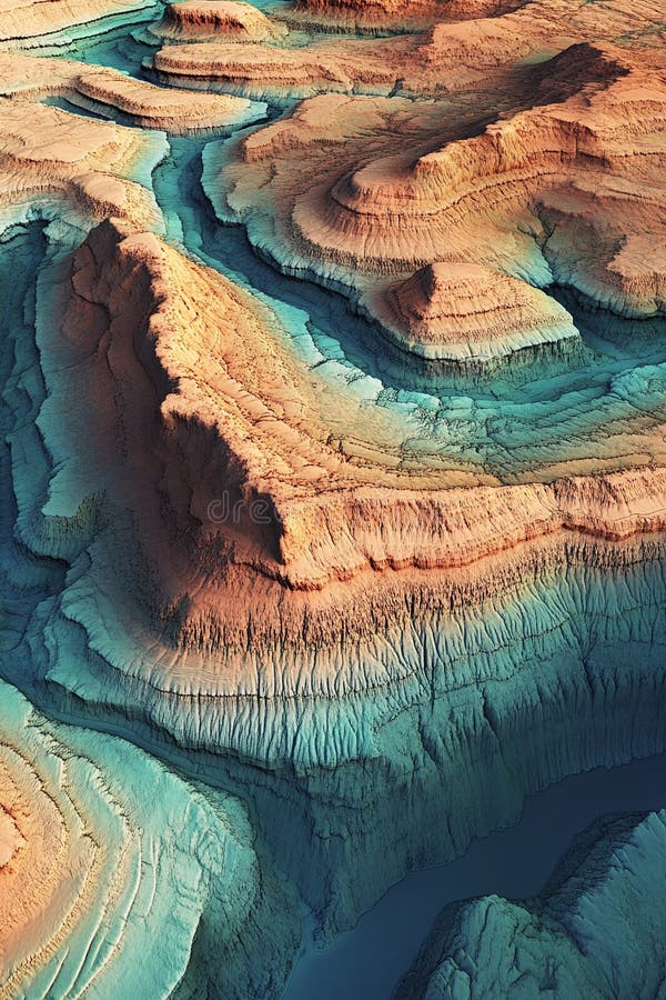 A Layered 3D Terrain Map Showing River Systems with GIS Data Overlays ...