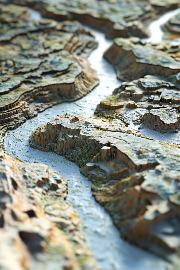 A Layered 3D Terrain Map Showing River Systems with GIS Data Overlays ...