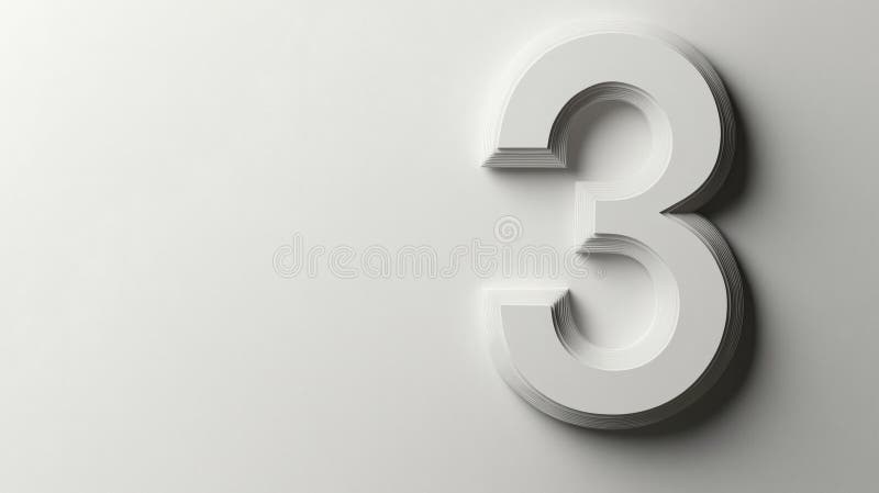 Layered 3D White Number Three with Shadow Effect Stock Illustration ...