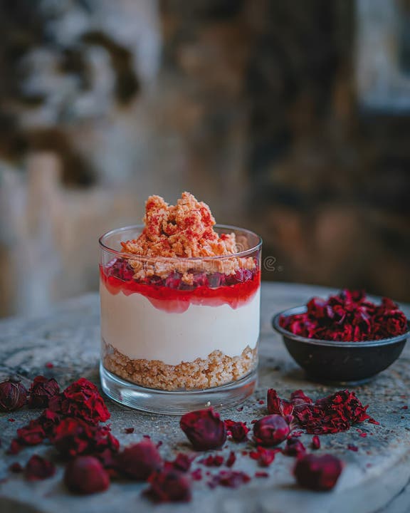 A Layered Dessert with Crumble Topping in a Glass. Stock Illustration ...