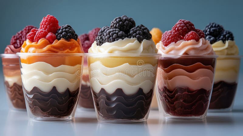 Layered Dessert Cups with Fruit and Cream. Stock Image - Image of ...