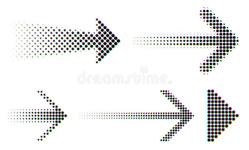 Layered Dotted Arrow Icons with Gradient Glitch Effect Stock ...