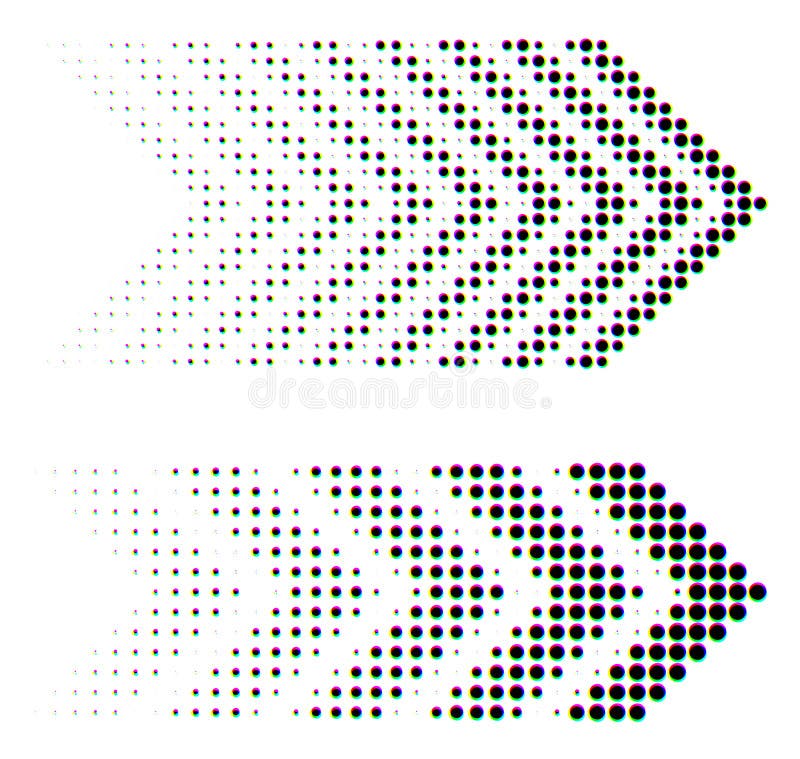 Layered Dotted Arrow Icons with Gradient Glitch Effect Stock ...