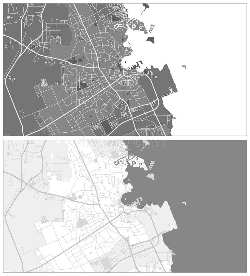 Map of Doha,Qatar stock vector. Illustration of road - 300829346