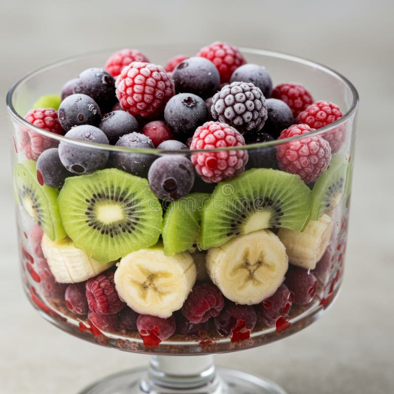 Layered Frozen Fruit Dessert in Glass Bowl Stock Image - Image of ...