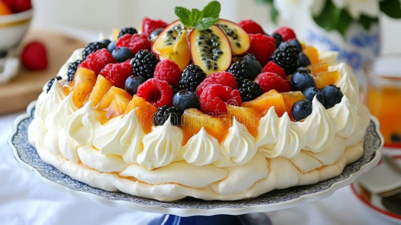 Layered Fruit Pavlova Dessert Stock Illustration - Illustration of ...