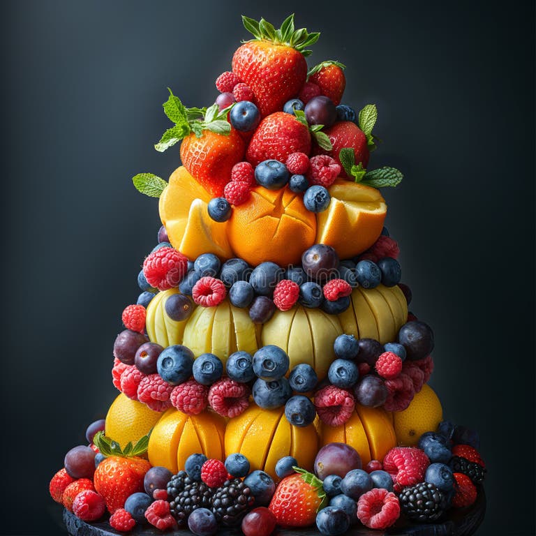 Layered Fruit Pyramid with Mixed Berries Stock Illustration ...