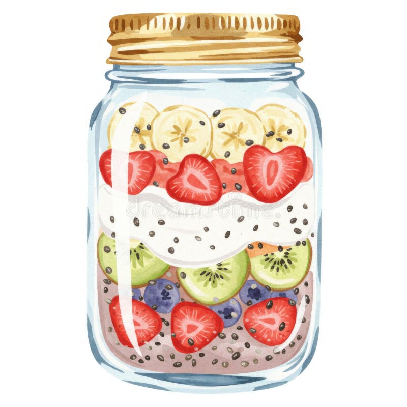 Layered Fruit Salad in a Mason Jar Stock Illustration - Illustration of ...