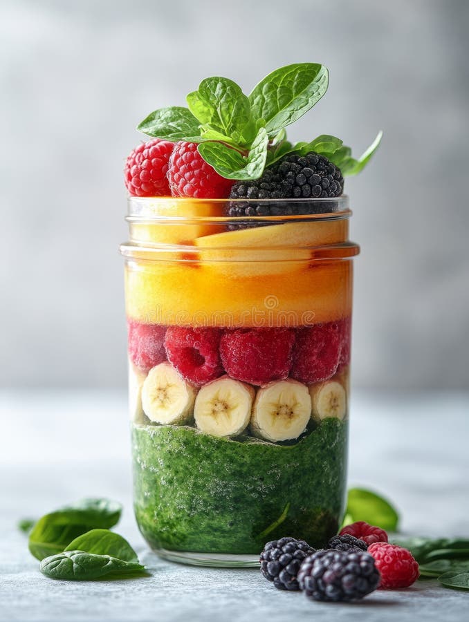 Layered Fruit Smoothie Mason Jar Fresh Ingredients Stock Photos - Free ...