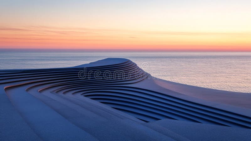 Layered Geometric Coastal Structure at Sunset Stock Illustration ...