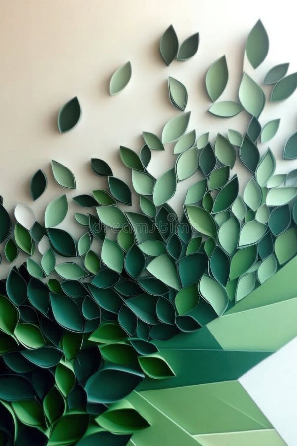 Layered Geometric Paper Cutouts in Shades of Green Arranged on a Plain ...