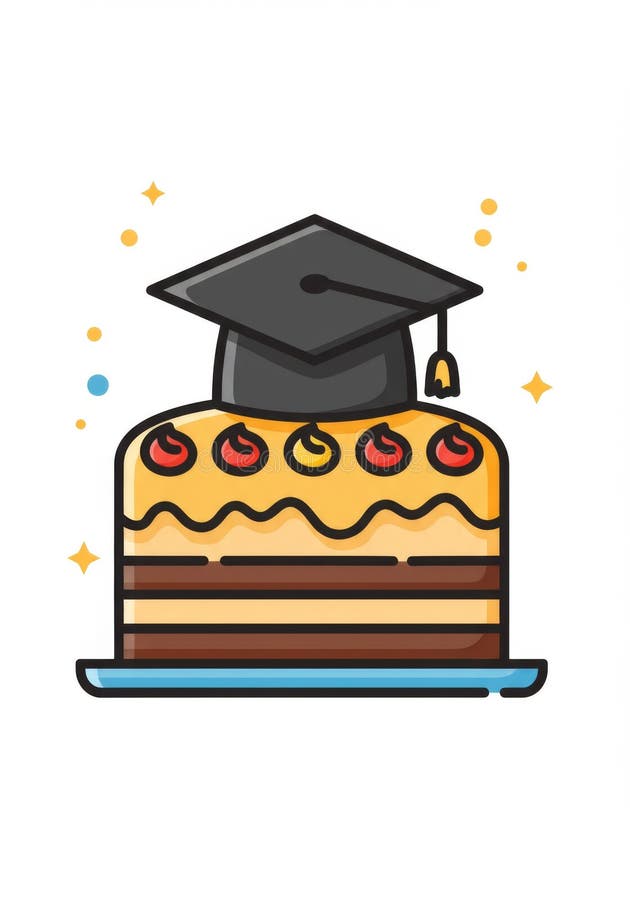 Layered Graduation Cake with Cherries and Cap Stock Illustration ...