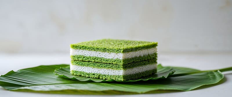 Layered Green Rice Cake Dessert on Banana Leaf Stock Photo - Image of ...