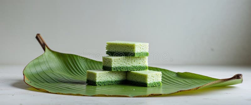 Layered Green Rice Cake Dessert on Banana Leaf. Stock Photo - Image of ...