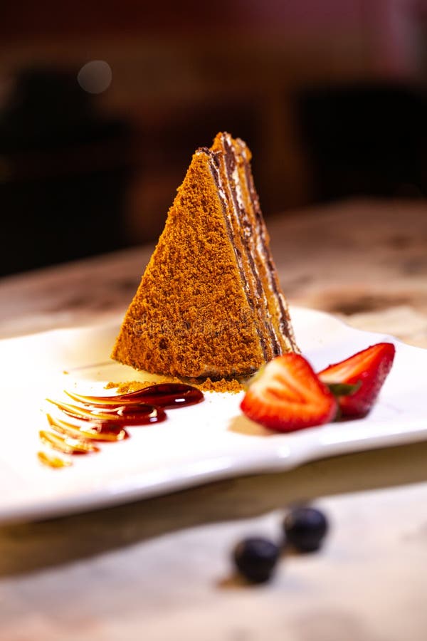 Layered Honey Cake on a White Plate Top View Stock Image - Image of ...