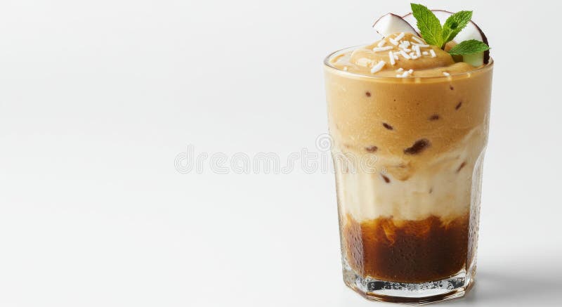 Layered Iced Coffee Drink with Coconut Cream and Garnish Stock ...