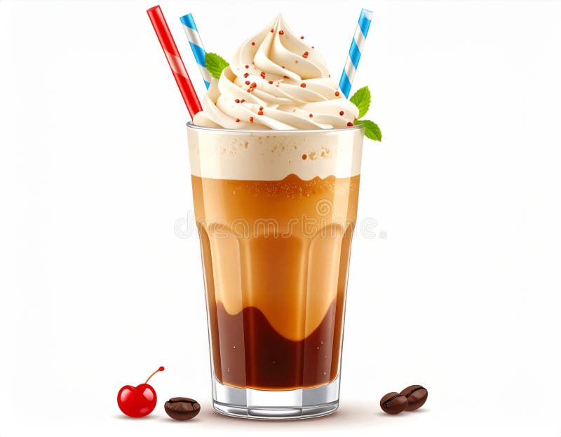 Layered Iced Coffee Drink with Whipped Cream and Cherry Stock ...