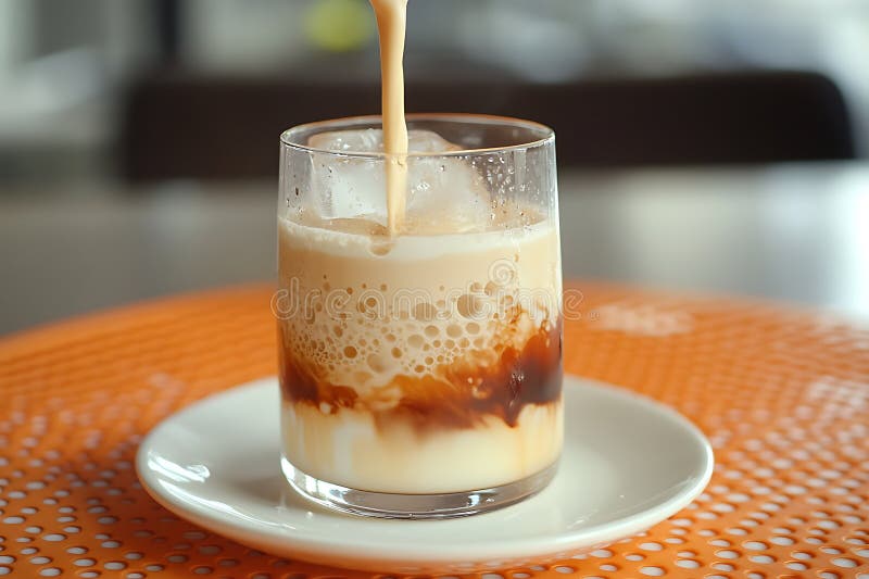 Layered Iced Latte Creation with Milk and Espresso Creating Beautiful ...