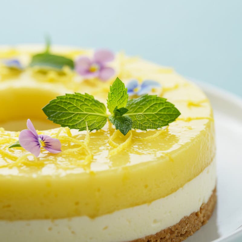 Layered Lemon Cheesecake with Mint and Flowers Stock Illustration ...