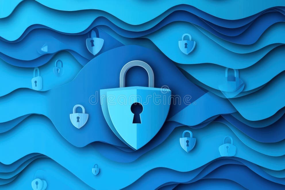 Layered Paper Art Design Featuring Cybersecurity Elements with Locks ...