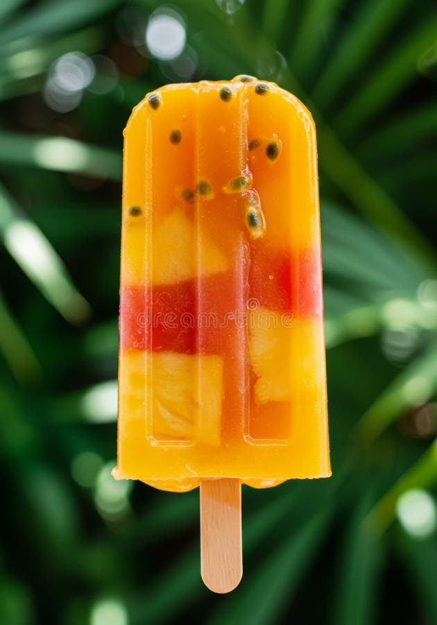 Layered Mango Passion Fruit Popsicle on Green Background Stock Photo ...