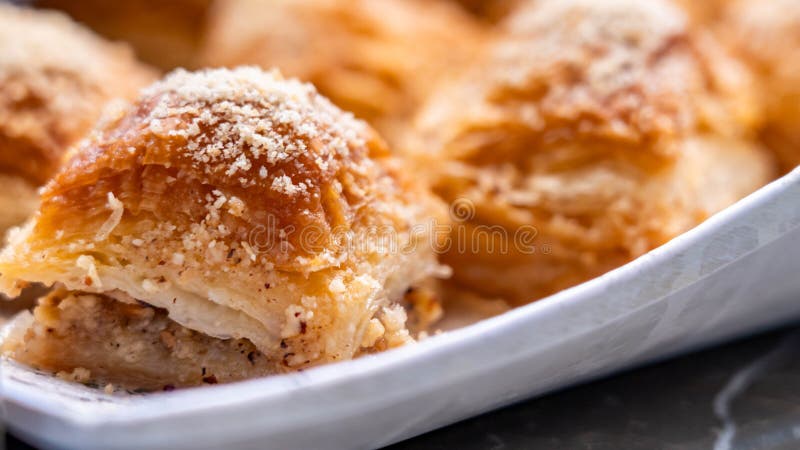Layered Mini Bun with Honey, Cheese and Nuts. Eastern Snack Stock Photo ...