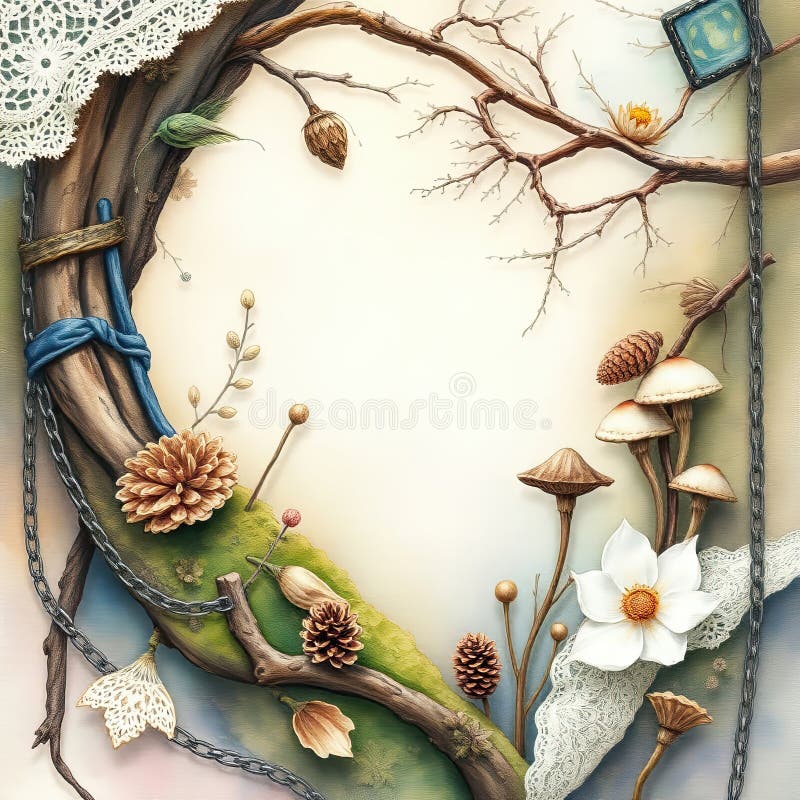 Layered Mixed Media Background with Nature Elements Stock Image - Image ...